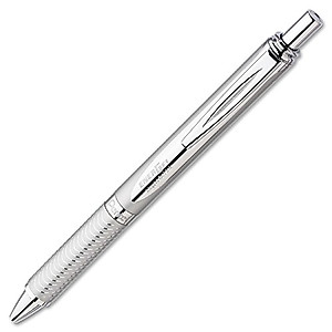 2 X Pentel Energel Retractable Roller Ball, 0.7 mm Line Size, Chrome Barrel, Black (BL407-A) (SILVER, 2)
