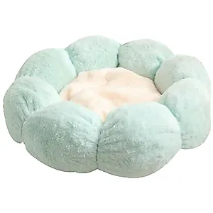 Plush Pet Bed Warm Calming Donut Cat and Dog Bed Pet Cushion Bed Anti-Anxiety Dog Bed Flower Shape Cat Bed Green Pink L