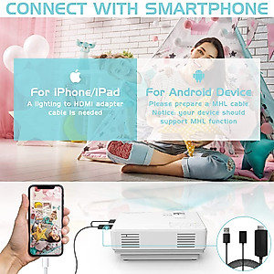 Upgraded Mini Projector, 7500 lumens Multimedia Home Theater Video Projector, Compatible with HDMI, USB, VGA, AV, Smartphone, Pad, TV Box, Laptop