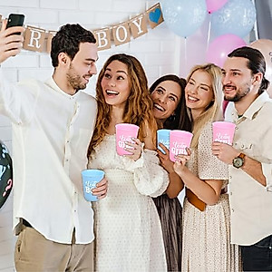 24 Pcs Gender Reveal Party Cups Reusable Gender Reveal Plastic Tumblers Team Boy Team Girl Plastic Drinking Cups 12oz Party Supplies Decorations for Gender Reveal Baby Shower Birthday Party Favors
