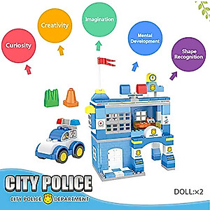 Liberty Imports Police Station Big Building Blocks 137 Pieces with Storage Box | Large Bricks Set Educational DIY Classic Construction Toy for Kids, Compatible with Major Brands