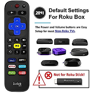 1-clicktech Remote for Roku TV and Roku Box [2-in-1 w/TV Power+Volume] Compatible for Roku Express/+, Roku Ultra, Premiere, 4/3/2/1 [Not for Roku Stick]