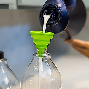 Liquid Laundry Detergent Dispenser for Laundry Room - 2 Decorative 64-Oz PET Plastic Containers with Water-Resistant Labels - Includes Pumps and Screw Caps, Collapsible Funnel, Extra Labels, Measuring Cup & Bamboo Tray