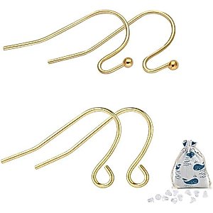 14K Gold Earring Hooks Real Hypoallergenic 100Pcs Ball Dot Ear Wires + Fish Hooks Jewelry Making Supplies Findings with 100Pcs Clear Rubber Earring Backs for DIY Jewely