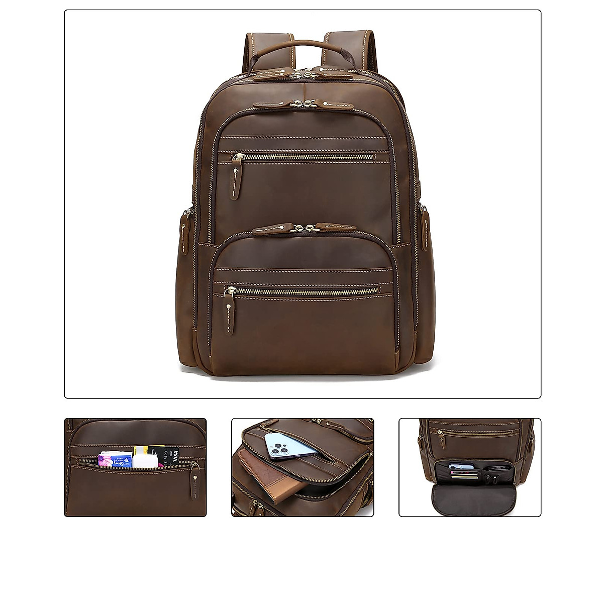 Taertii Genuine Leather Backpack For Men Vintage 17.3 inch Laptop Bag Large Capacity Business Travel Hiking Overnight Shoulder Daypacks 36L