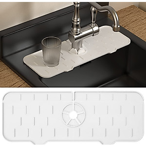 YODITO Faucet Sink Splash Guard - Silicone Mat For Kitchen Sink & Bathroom Sink Mat - Countertop Protector Water Catcher Drip Tray Drain Pad Faucet Splash Guard Counter Drying Mat Draining Pad (White)