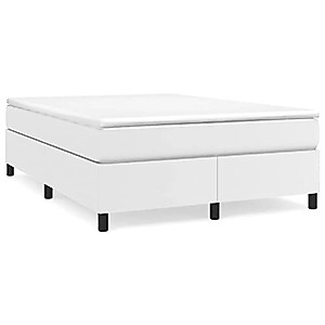 vidaXL Box Spring Bed Frame Home Indoor Bed Accessory Bedroom Upholstered Double Bed Base Furniture White 53.9"x74.8" Full Faux Leather