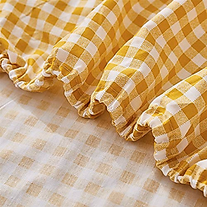 Brandream Baby Girl Crib Sheet Yellow Plaid Fitted Sheet Breathable Soft Standard Size Crib Mattress Sheet for Newborn Infant,100% Cotton