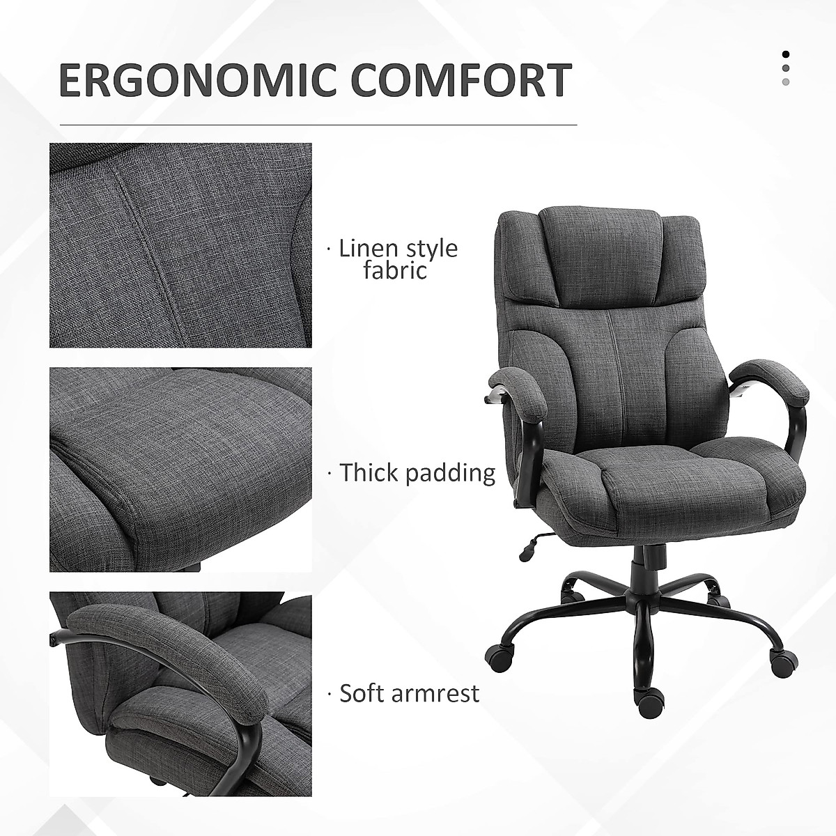 Vinsetto 500lbs Big and Tall Office Chair with Wide Seat, Executive Computer Chair with Adjustable Height, Swivel Wheels and Linen Finish, Dark Grey