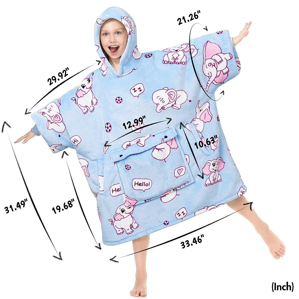 Narecte Kids Blanket Hoodie Kids Hoodie Blanket Kids Wearable Blanket Kids,Wearable Blanket,Oversized Sweatshirt Birthday Gifts for Teen Girl Year Old Boy Gift Ideas Elephant for Teen Kids