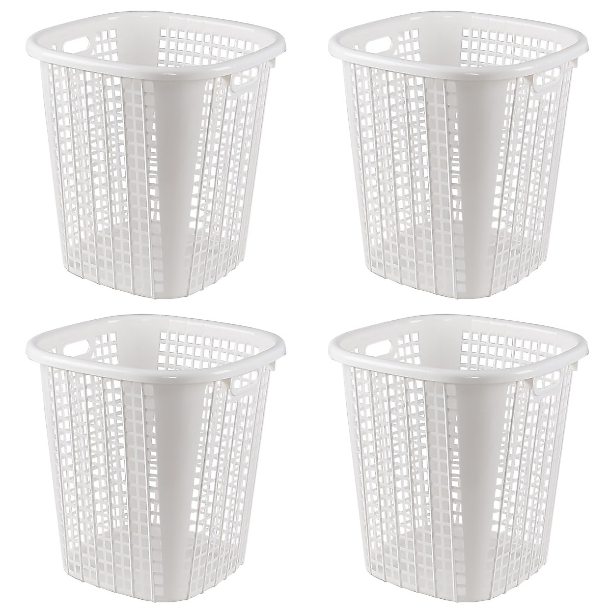 Haodehen 6 Packs Tall Plastic Laundry Baskets, 15.76" x 15.76" x 16.5", Dirty Clothes Hamper with Cut Out Handle, Ventilated, White