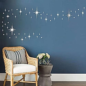 Retro Starburst Mirror Wall Decals Silver 3D Acrylic Sparkle Wall Decors Star Wall Stickers Removable Star Decals Home Wall Decors(123pcs)