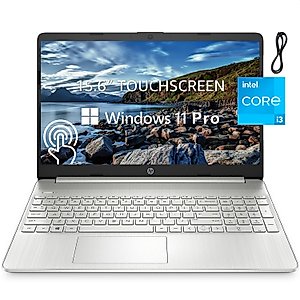 HP 15 15.6" Touchscreen Business Laptop Computer, Intel Core i3 1115G4 up to 3.2GHz (Beat i5-10210U), 64GB DDR4 RAM, 1TB PCIe SSD, 802.11AC WiFi, Bluetooth, Silver, Windows 11 Pro S, BROAG Cable