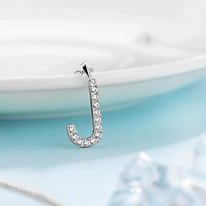 Tarsus J Initial Letter Stainless Steel Silver Alphabet Pendant Necklace Monogram charm cubic zirconia Jewelry Gifts for Women Teen