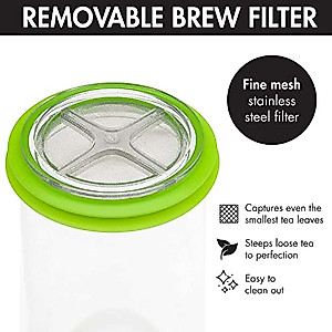 Primula Press and Go Iced Tea Maker, Travel Tumbler, Infuser Bottle, Leak-proof Flip-top Lid with Carry Loop, Dishwasher Safe, Made without BPA, 16-Ounce, Green
