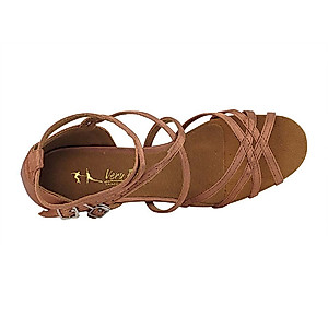 Women's Ballroom Dance Shoes Salsa Latin Practice Dance Shoes Tan Satin 5008FTEB Comfortable - Very Fine 1" Heel 8.5 M US [Bundle of 5]