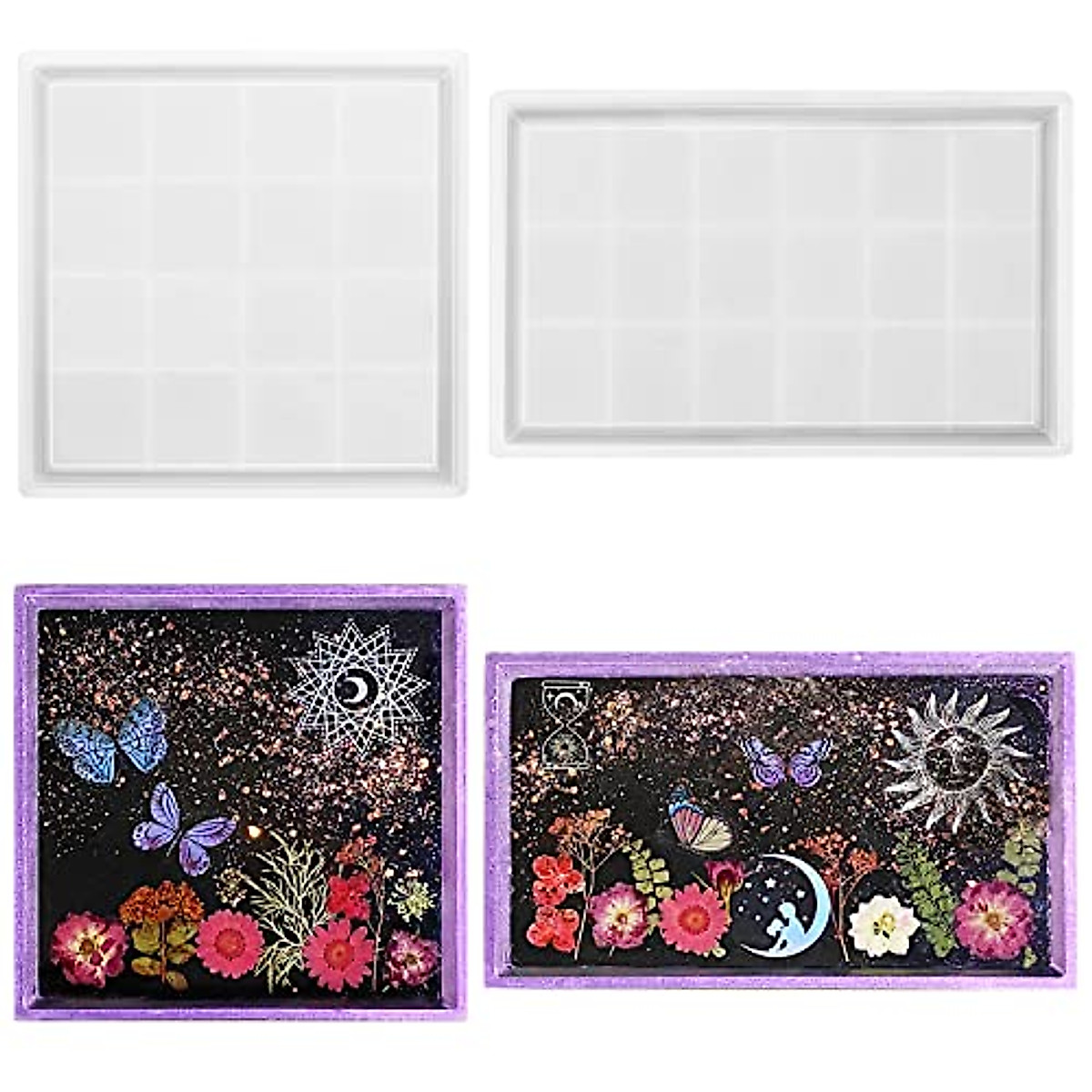 ResinWorld Rectangle Square Tray Mold for Resin, Rolling Tray Mold, Shiny Silicone Tray Resin Mold with Sides, Silicone Plate Mold for Making Sided Tray