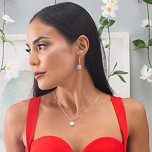 Cate & Chloe Ivy 18k White Gold Dangle Earrings | Princess Cut Cubic Zirconia Earrings, Women's Drop & Dangle Earrings, Halo Silver Earring Set, Hypoallergenic Earrings Fashion Jewelry