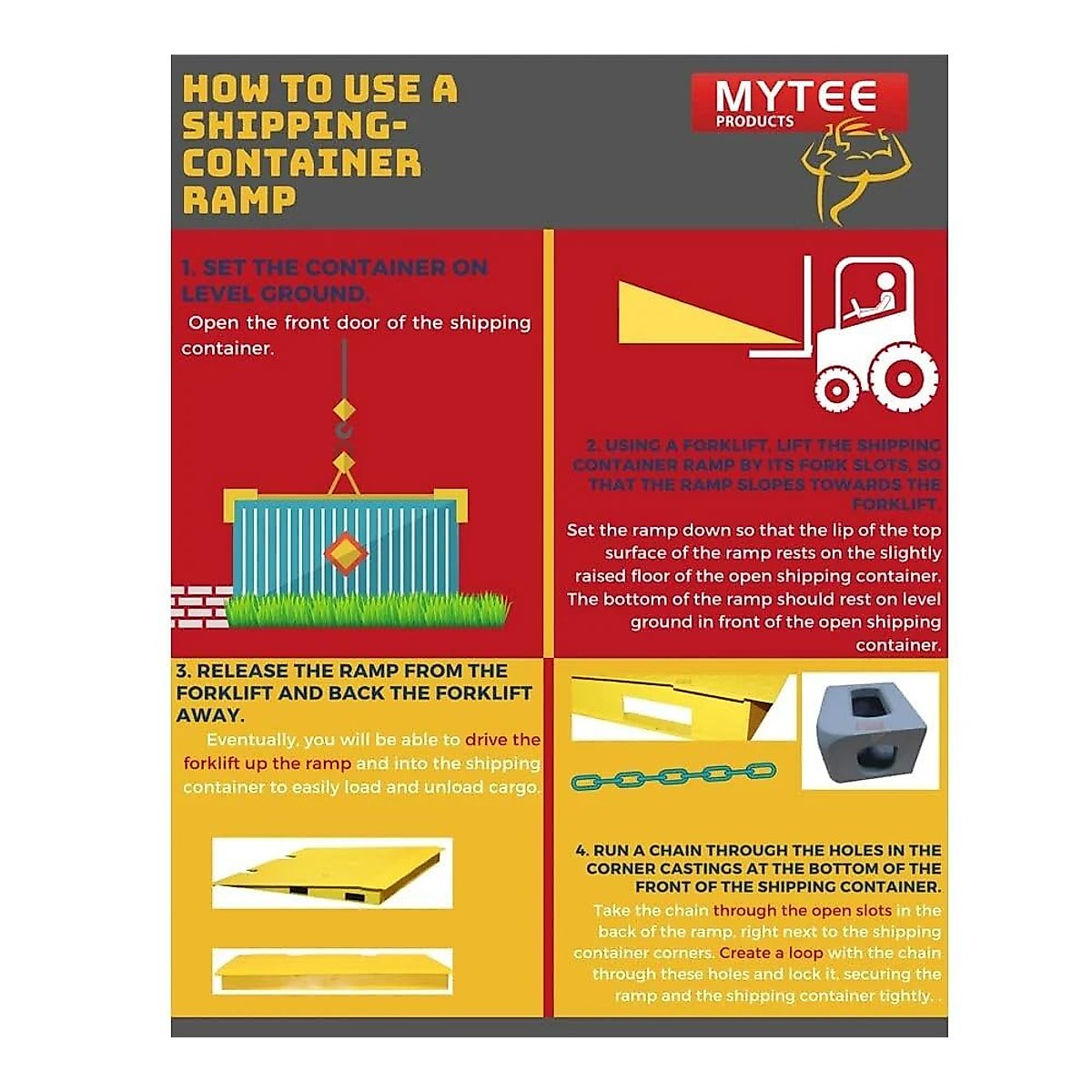 Mytee Products 49"x86" Heavy Duty Shipping Container Loading Ramps, 14,000 Lbs Capacity - Forklift Compatible Cargo Container Ramp for Loading & Unloading - Made with HD 10 Gauge Steel