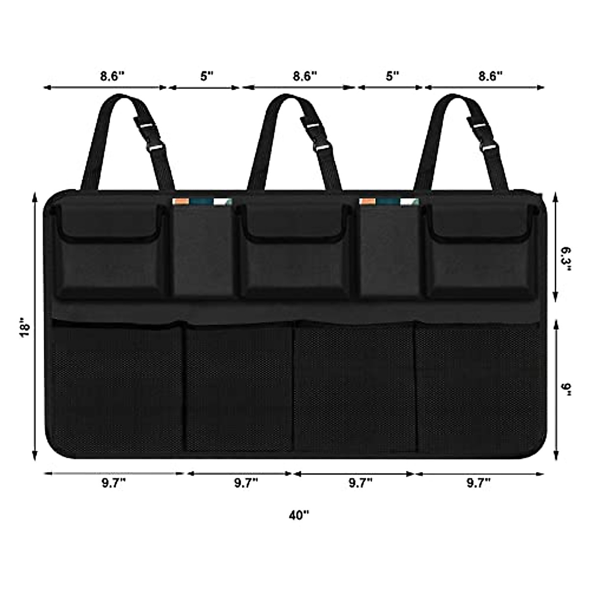 Snuopfy Car Trunk Organizer, Backseat Hanging Organizer with 9 Large Storage Bag Super Capacity -Trunk Organizer for SUV,Truck,Van -Your Space Saving Expert