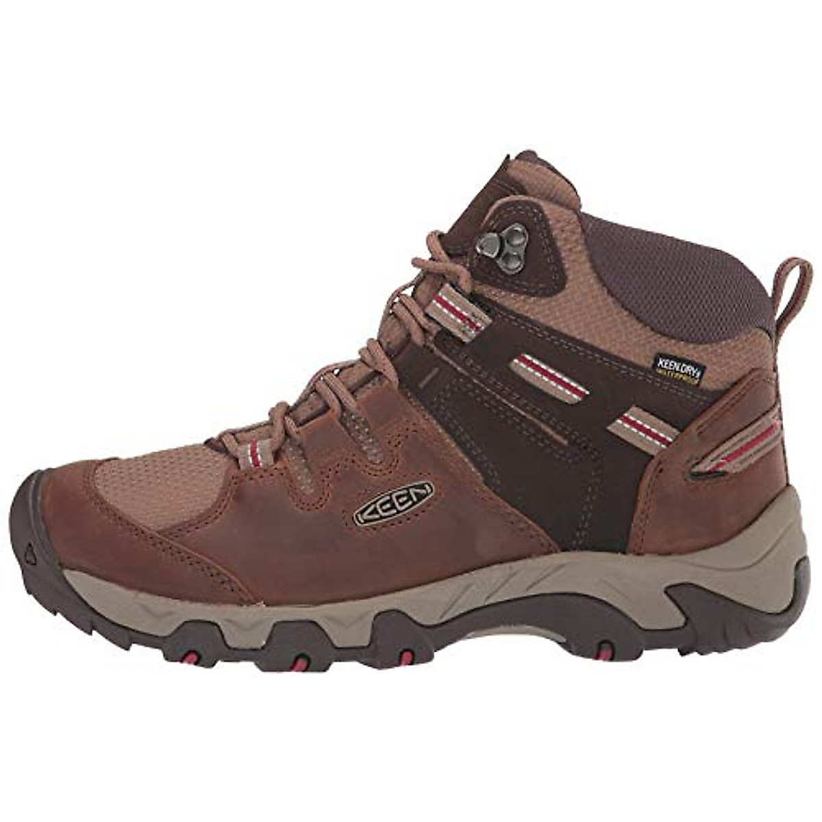 KEEN Women's Steens Mid Height Leather Waterproof Hiking Boots, Toasted Coconut/Tibetan Red, 10