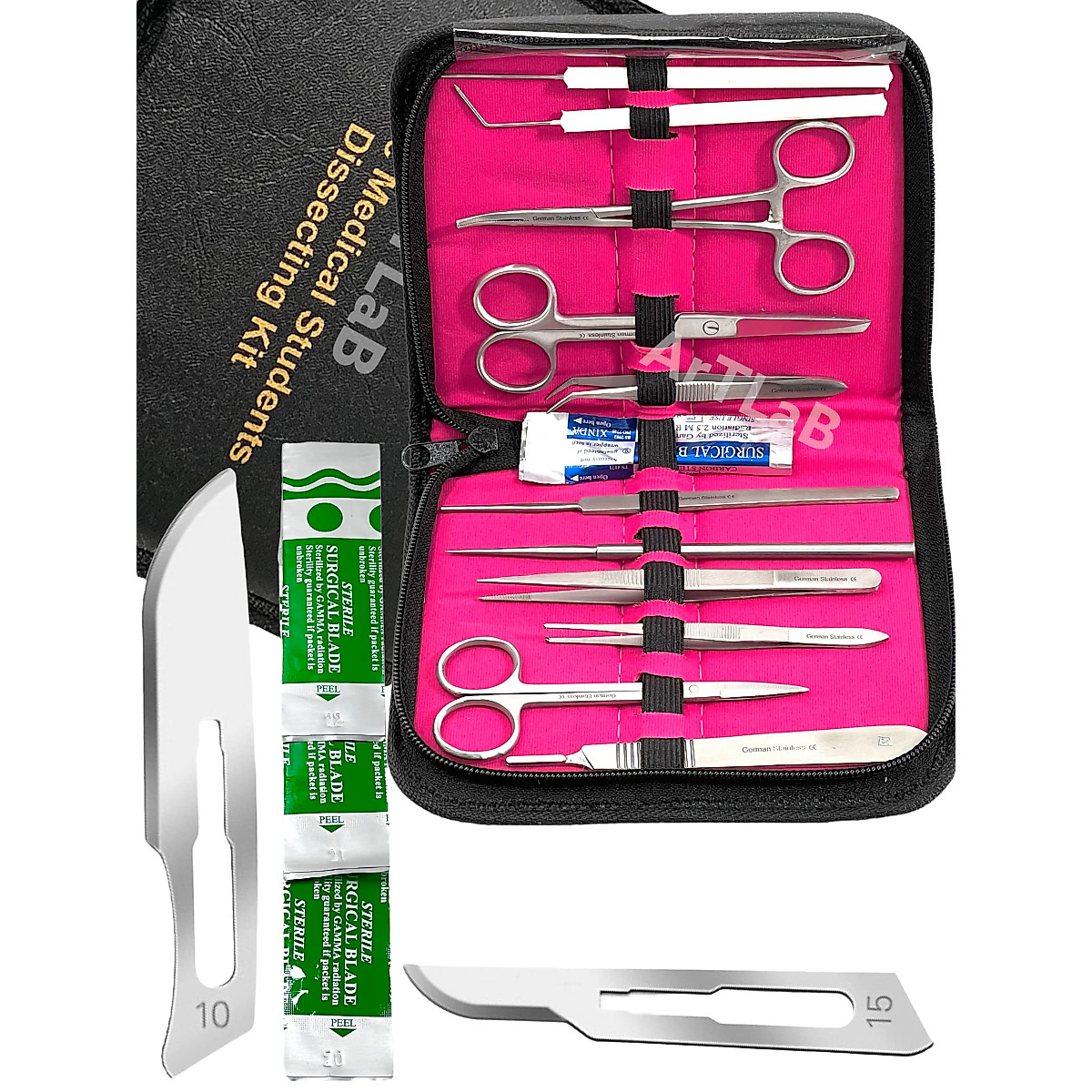 Dissecting German Kit Of 12 Pcs Scissors Forceps Probe Blades Needle Etc Cynamed