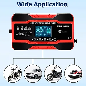 10-Amp Car Battery Charger, 12V and 24V Fully Automatic Smart Car Battery Desulfator, Battery Maintainer Trickle Charger, Battery Maintainer with Temperature Compensation for Boat Motorcycle
