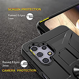 Galaxy A32 5G Case,Galaxy A32 5G Case with [3X Tempered Glass Screen Protector], Built-in Ring Kickstand and Magnetic Car Mount Shockproof Military Grade Armor Rugged Case for Galaxy A32 5G 6.5",Black