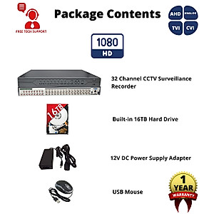 Evertech 32 Channel H.265 Security DVR with 16TB Hard Drive 16x Audio Input Surveillance Recorder Supports 1080p AHD TVI CVI and Analog (960H) Cameras, Easy Remote Access