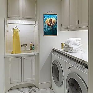 Jesus Hanging Poster Wall Art with Wooden Frame - Fabric Canvas Print Painting Pictures 16x24 inch for Wall