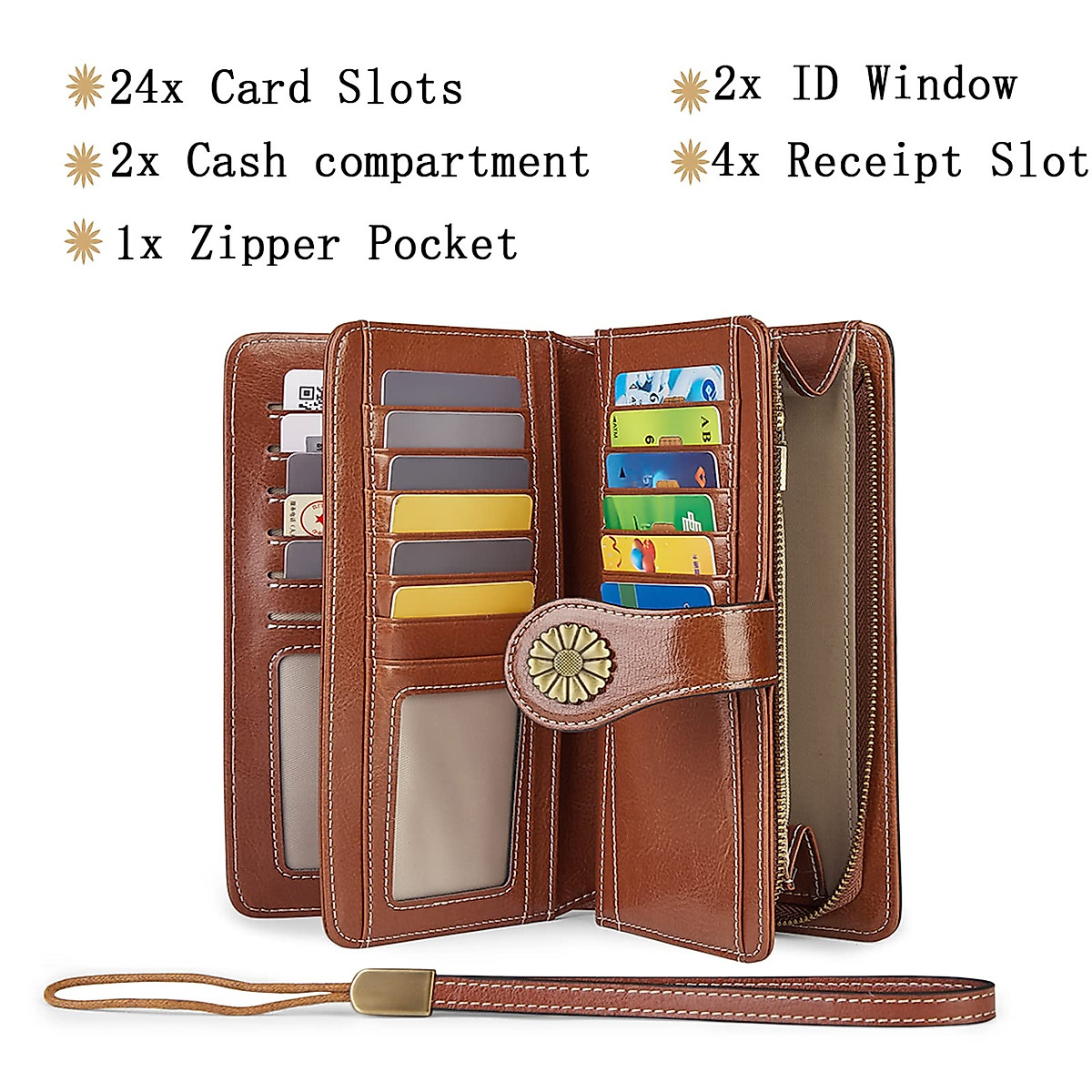 VANNANBA Womens Wallet Long Large RFID Oil-waxed Leather Clutch Wallet Wristlet Organized Purse