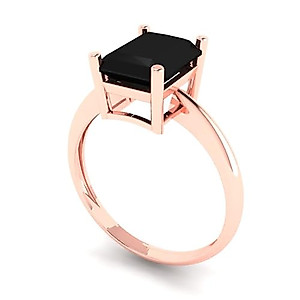 2.5ct Radiant Cut Solitaire Natural Black Onyx Engagement Wedding Bridal Promise Anniversary Ring 18K Rose Gold Size 3.5