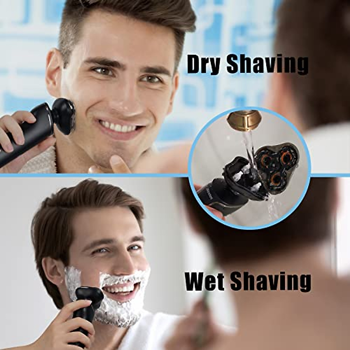 Electric Razor for Men Electric Shavers for Men Electric Razors for Shaving Face Cordless Rechargeable Rotary Shaver Dry Wet Waterproof Mens Face Shaver with LED Display Black