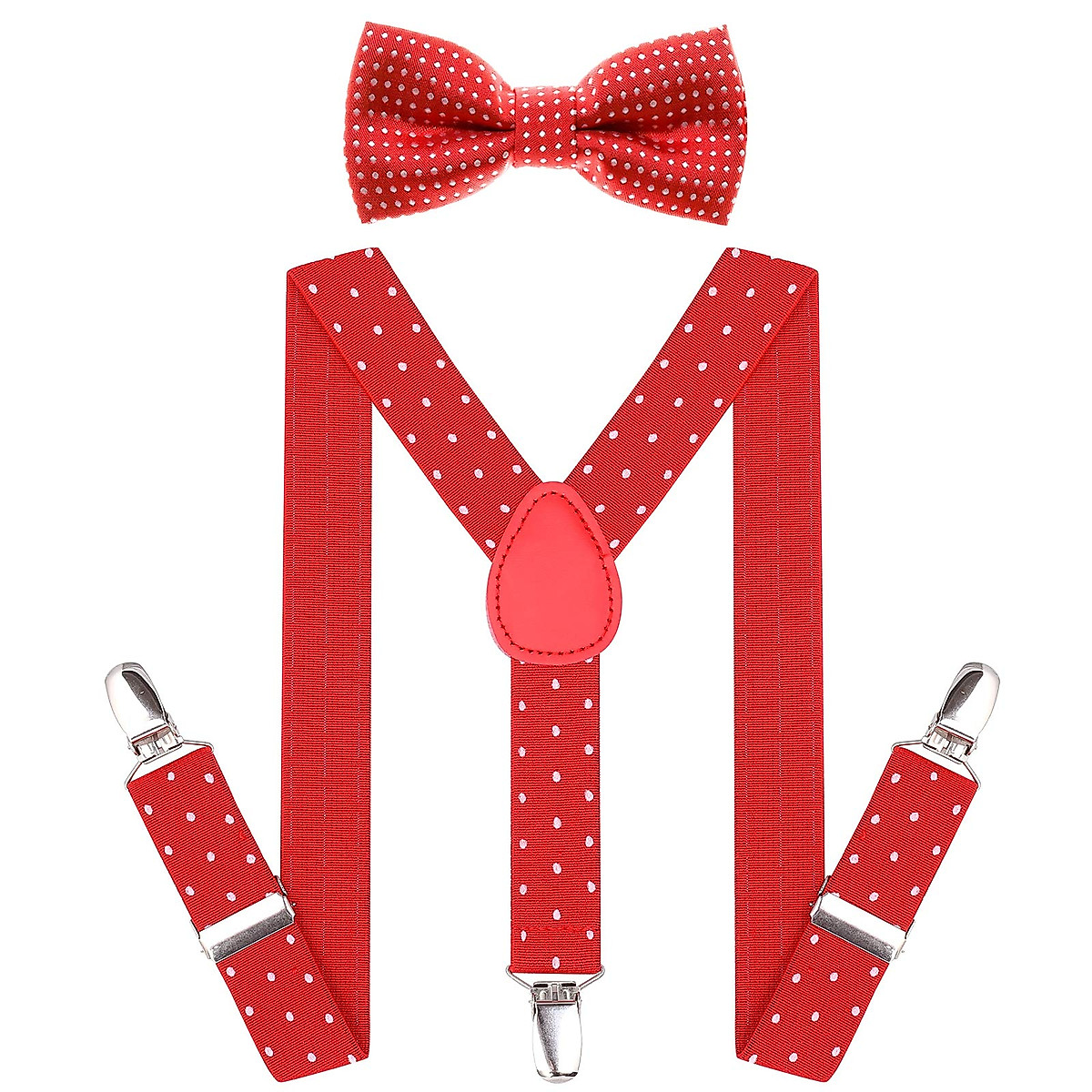 AWAYTR Child Kids Suspenders Bowtie Set - Adjustable Suspender Set for Boys and Girls (25Inches (3 Years to 6 Years),Red Polka dot)