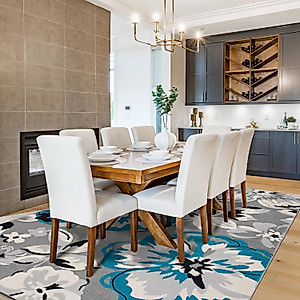 Rugshop Modern Floral Design Area Rug for Living Room,Bedroom,Home Office,Kitchen Non Shedding Area Rug 7'6" X 9' 5" Blue