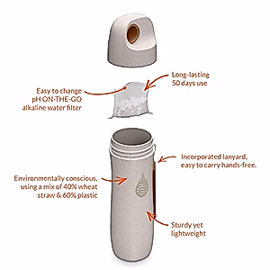 pH Vitality Stainless Steel Alkaline Water Pitcher - Alkaline Water Filter Pitcher Plus one pH Conscious 450ML Beige Wheat Straw Alkaline Water Bottle Bundle