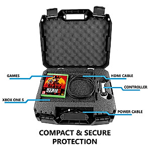 CASEMATIX Travel Case Compatible with Xbox One S - Hard Shell Carrying Case with Protective Foam Compartments for Console, Controller, Power Adapter, Games and More Accessories, Case Only
