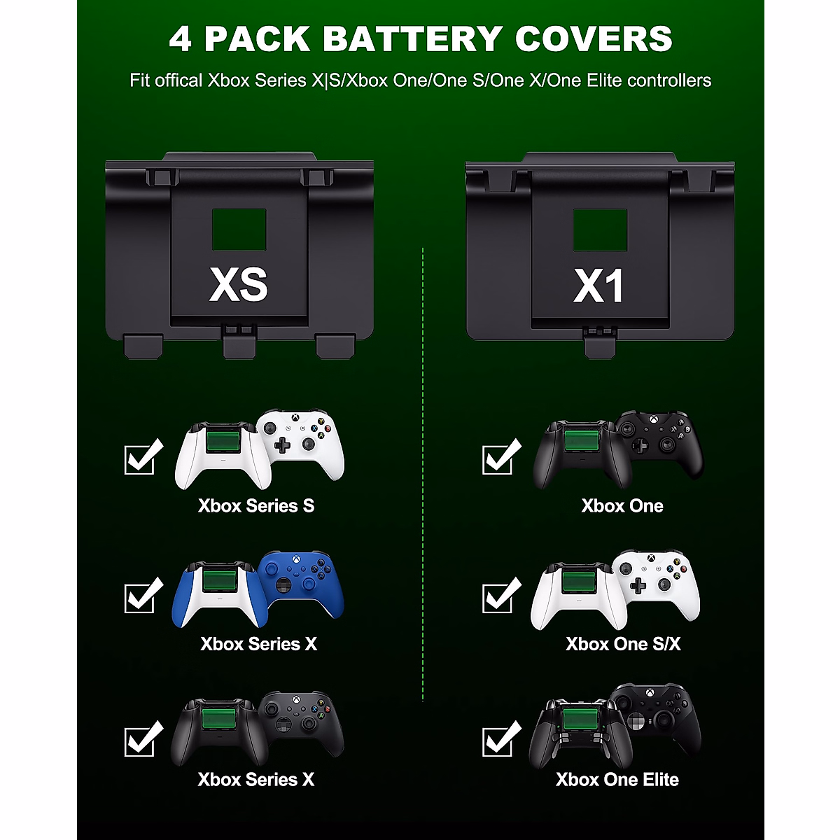 EXTREMECOOL Rechargeable Xbox Controller Battery Pack for Xbox Series X|S/One S|X/One Elite Controllers, Xbox Play and Charge Kit Incl. 2x3600mWh X-1 Batteries, 4X Battery Covers, Xbox 360 Skins