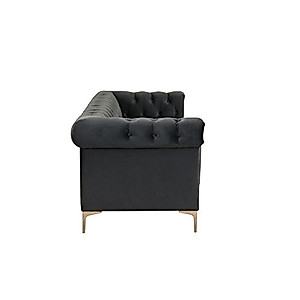 Iconic Home Gold/Grey Bea Velvet with Nail head Trim Tone Metal Sofa