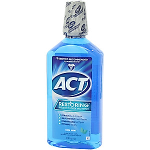 ACT Restoring Fluoride Mouthwash 33.8 fl. oz. Strengthens Tooth Enamel, Cool Mint