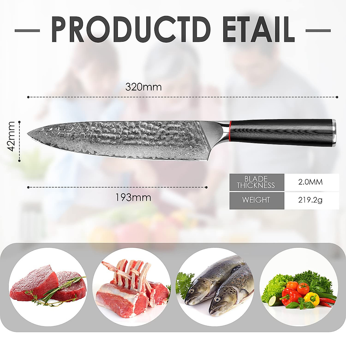 Chef Knife 8 Inch Damascus Kitchen Knife, Professional Japanese VG10 Damascus Steel Cooking Knife, Ergonomic Wood Knife Handle, Super Sharp Chef's Knives with Gift Box