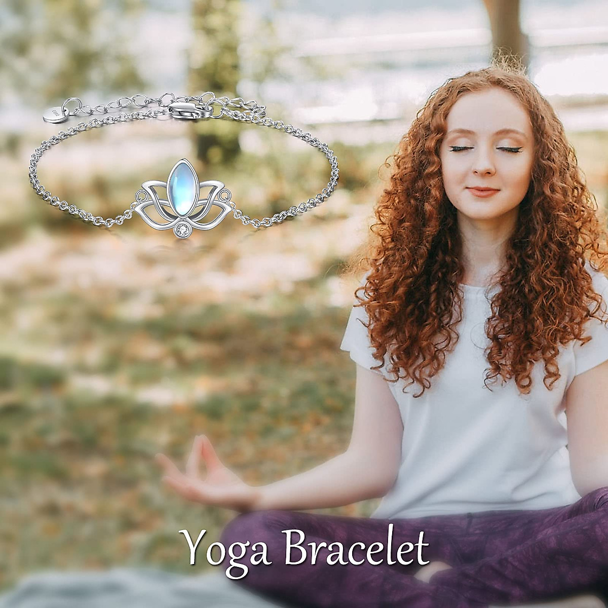 YFN Lotus Bracelets Sterling Silver Moonstone Lotus Flower Adjustable Bracelet Yoga Jewelry Gifts for Women