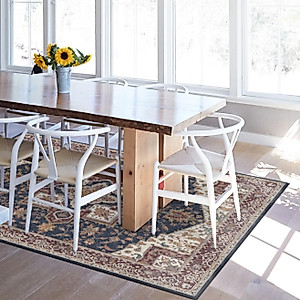 RUGGABLE x Maral Heriz Washable 6x9 Area Rug, Sapphire, Premium Vintage Rugs for Living Room, Bedroom, Kitchen, Office, Classroom with Gripper Non Slip Pad