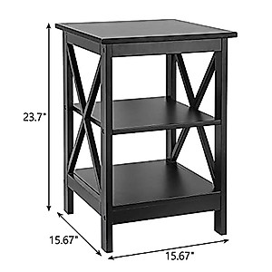 ZENY Nightstand Sofa Side Table End Table with 3-Tier Storage Shelf for Living Room, Bedroom, Office, Apartment, Easy Assembly, Black