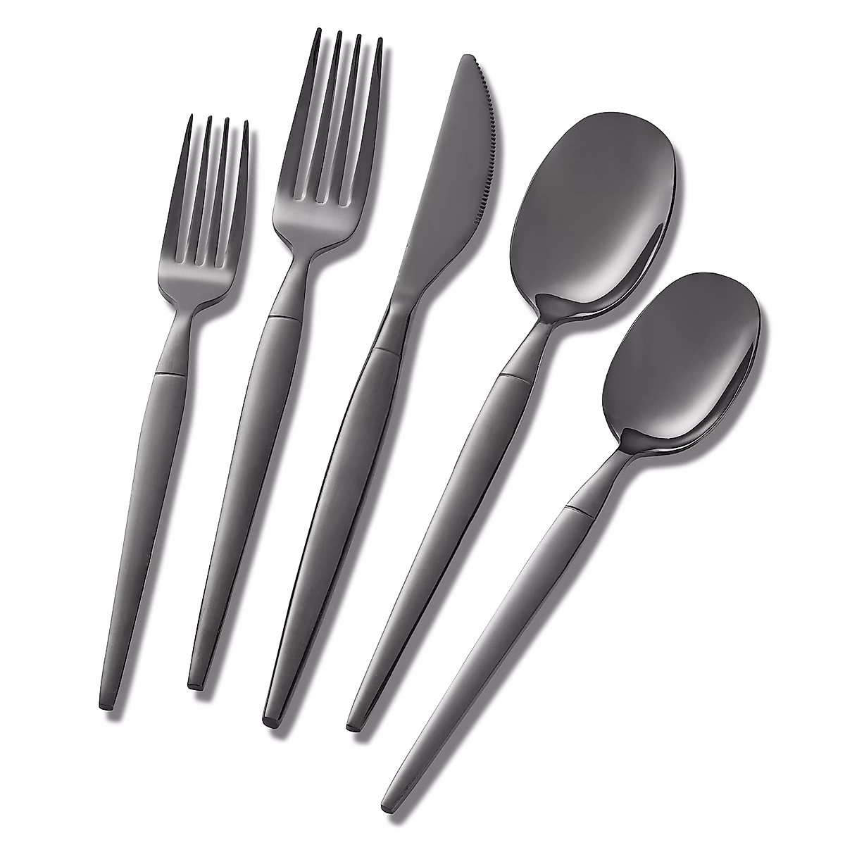Rygten QU 20-piece Black Silverware Set, Unique Design Stainless Steel Flatware Set, Cutlery Set Spoons And Forks Knives Set, Tableware Set Service For 4, Dishwasher Safe