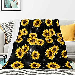 Sunflower Blanket Soft Warm Plush Blankets Flower Plant Throw Blanket for Adults Kids Bed Sofa Office 60"x50"