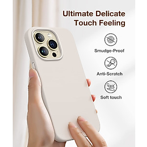 GONEZ for iPhone 14 Pro Max Case Silicone, Compatible with Magsafe, with 2X Screen Protector + 2X Camera Lens Protector, Liquid Silicone Shockproof Protective iPhone 14 ProMax Case, Stone