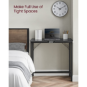 VASAGLE Computer Desk, Gaming Desk, Home Office Desk, for Small Spaces, 19.7 x 31.5 x 29.5 Inches, Industrial Style, Metal Frame, Black with Wood Grain ULWD038B56