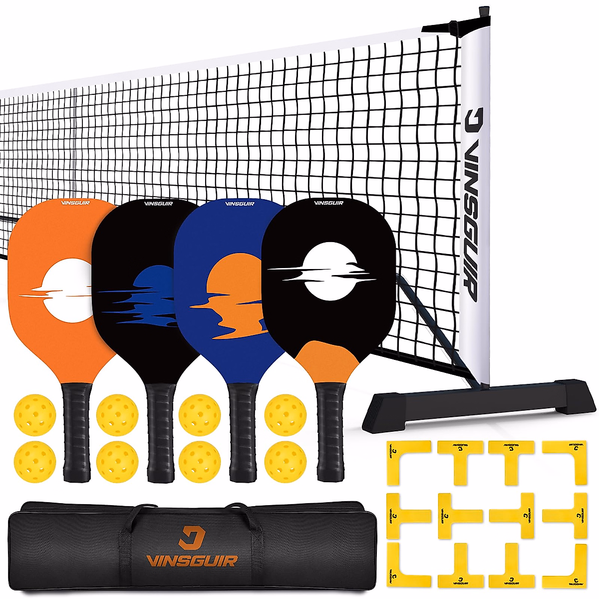 VINSGUIR Pickleball Net Set, Portable Pickleball Net with 4 Pickleball Paddles, 8 Pickleballs, 1 Carry Bag, 22 FT Regulation Size Pickleball Net Set for Beginners, Outdoor Indoor Driveway Home