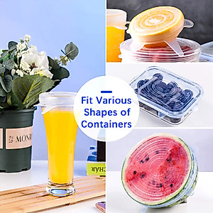 [14 Pack] Silicone Stretch Lids, 8 Round and 6 Rectangular Flexible Magic Lids,Durable,Reusable Stretch Food Saving Silicone Food Covers for Cups,Bowls,Mugs,Cans,Using in Microwave & Freezer